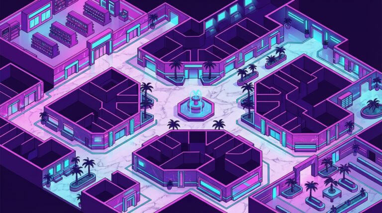 The Neon Grid Of 1980s Mall Map Design - retrowave